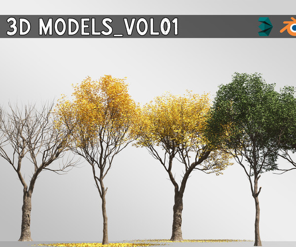 ArtStation - 6 Tree 3d models_Vol 01 | Resources