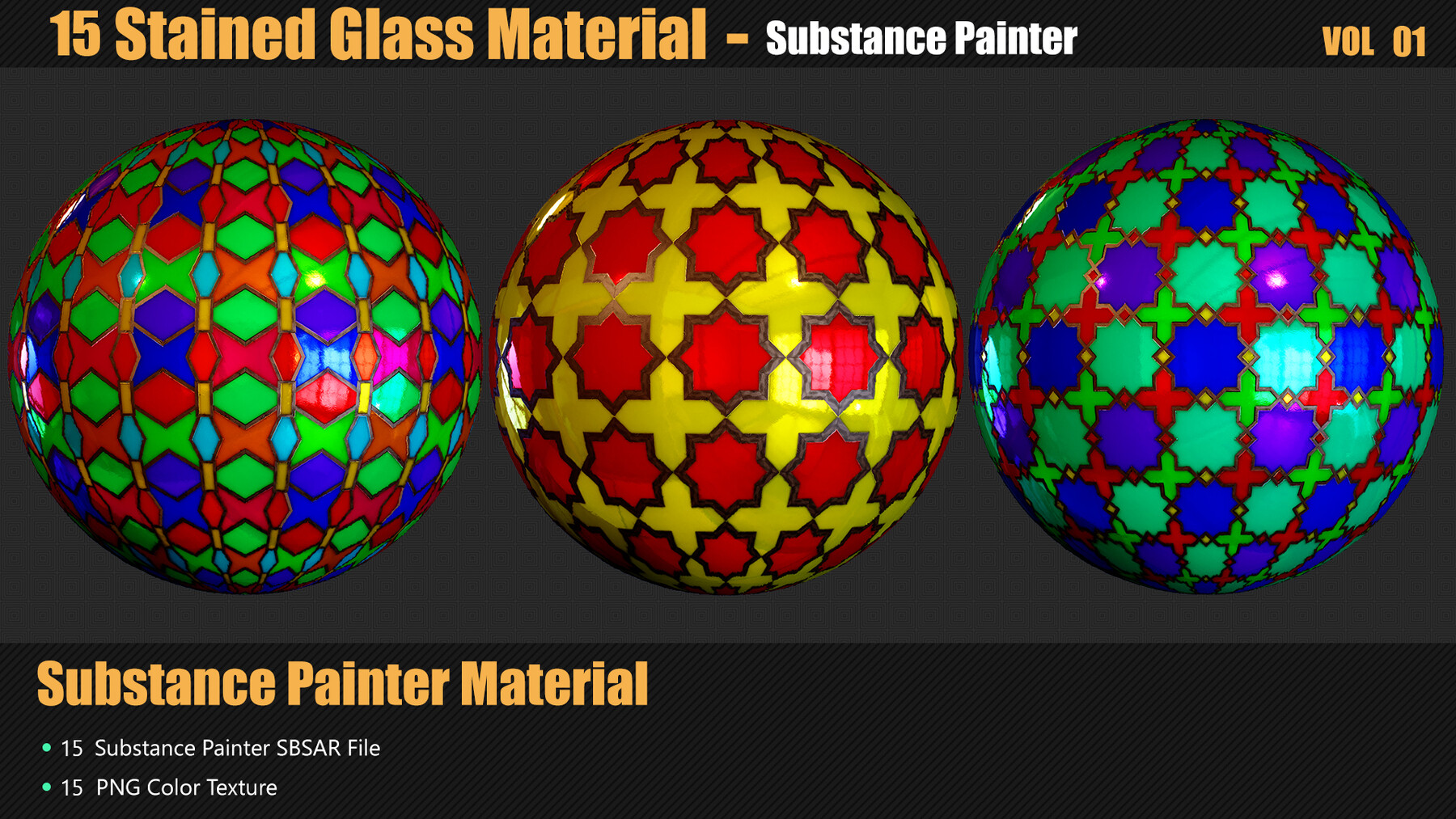 ArtStation - 15 Stylized Stained Glass Materials In Substance Painter | Game Assets