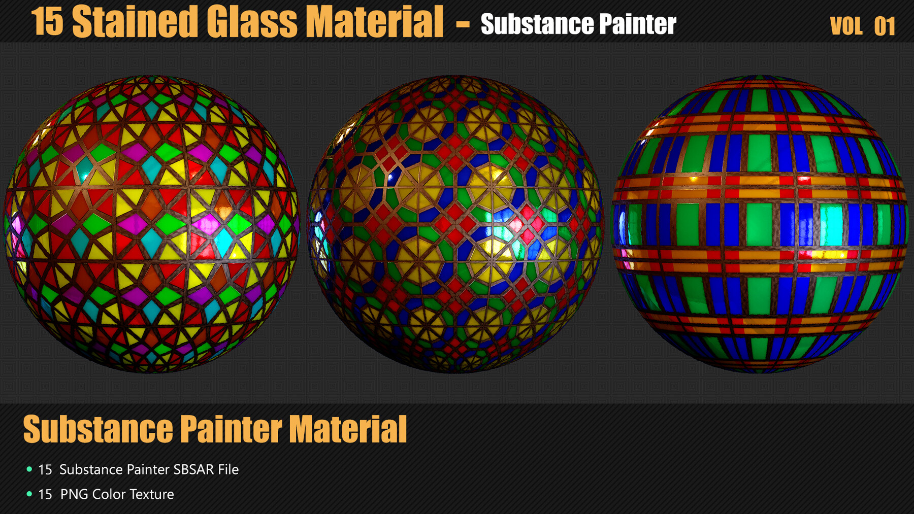 ArtStation - 15 Stylized Stained Glass Materials In Substance Painter | Game Assets