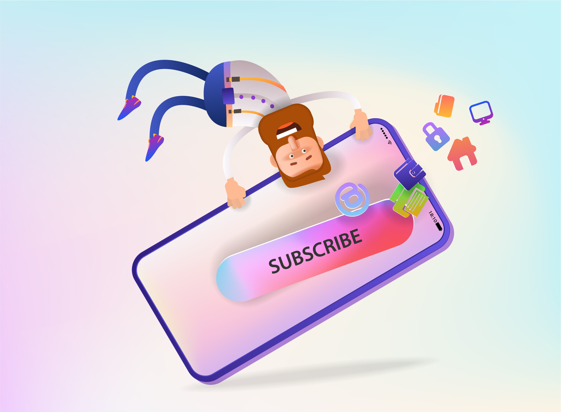 ArtStation - A man is holding a mobile phone with a subscribe button ...