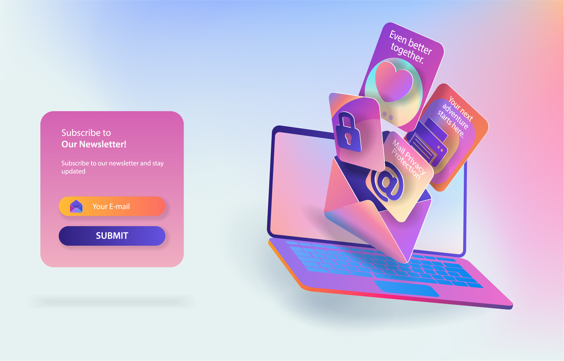 ArtStation - A web banner with a laptop and an envelope with flying ...