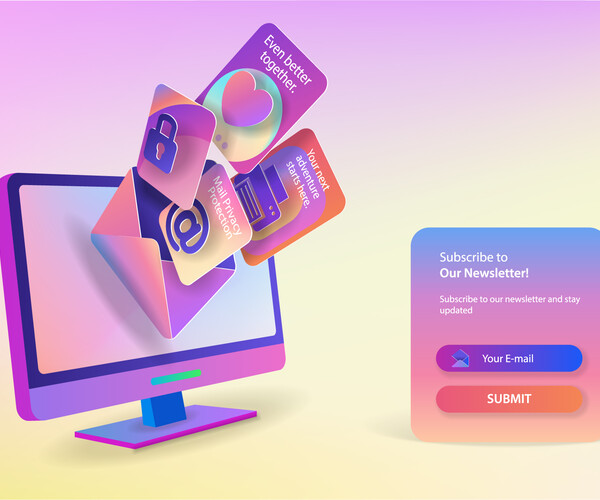 ArtStation - A web banner with an office computer and an envelope with ...