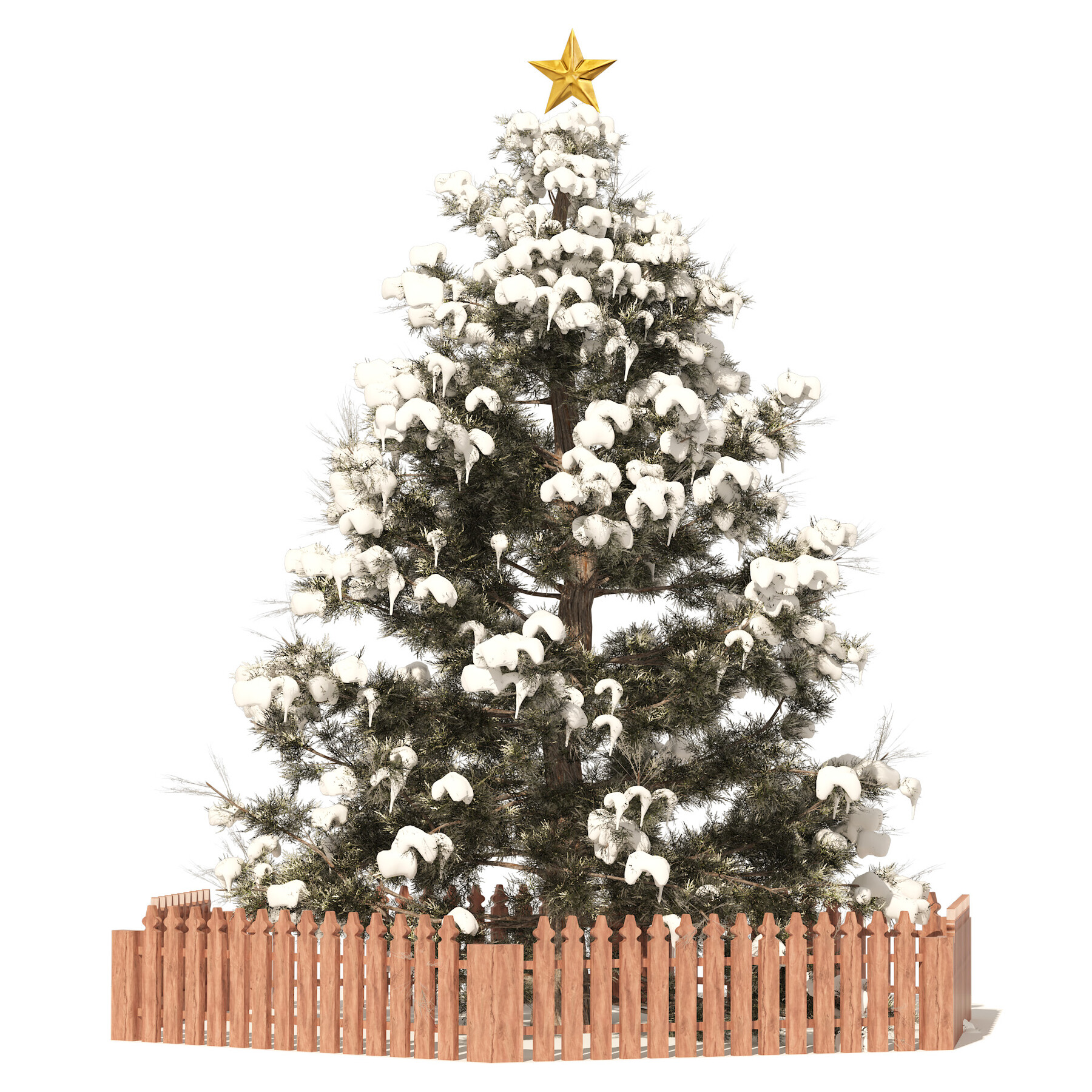 ArtStation - 2 outdoor Christmas trees with wood fence | Resources