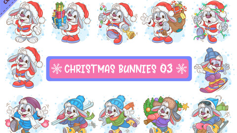 ArtStation - Bundle of Christmas Bunnies 03. Clipart. | Artworks
