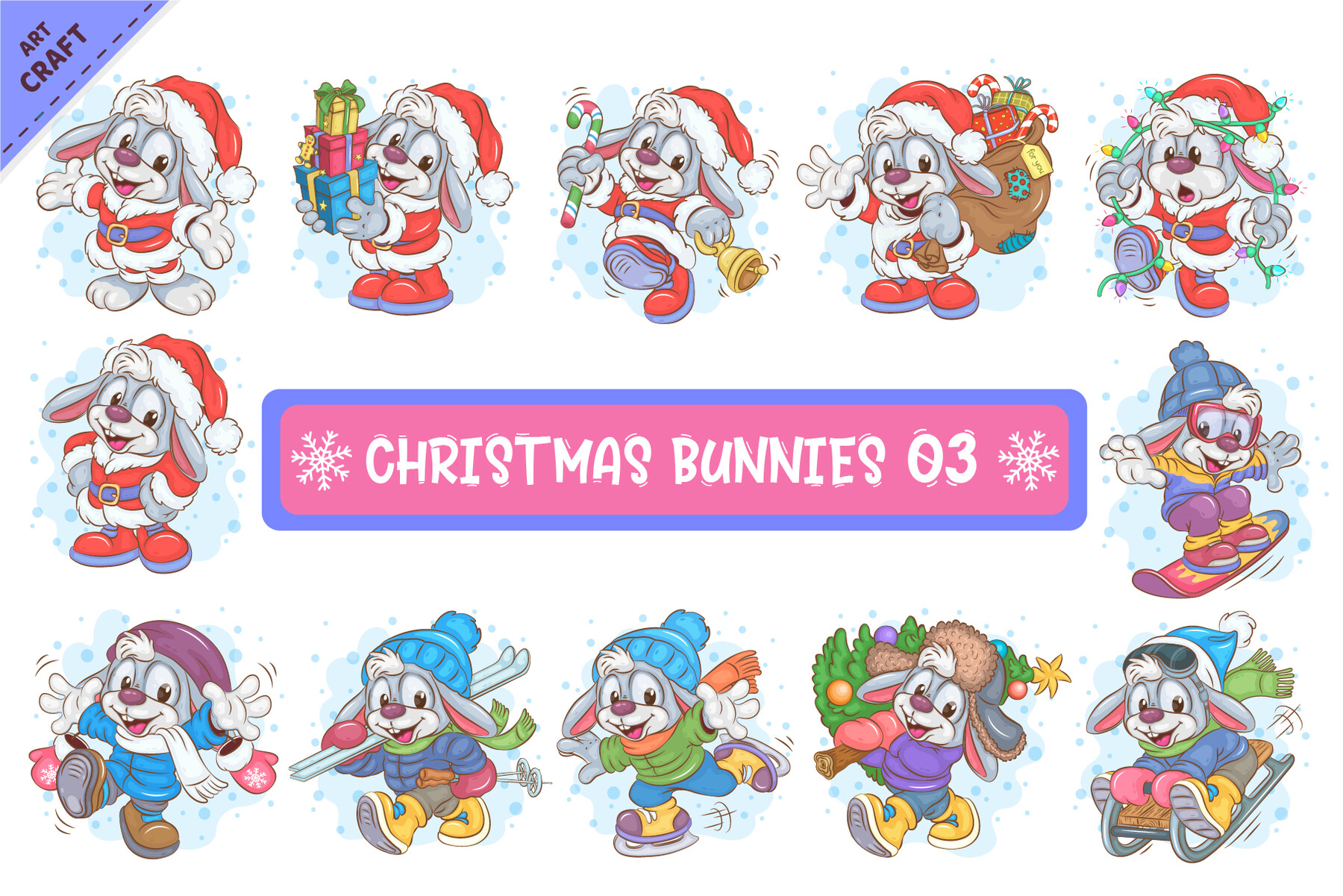 ArtStation - Bundle of Christmas Bunnies 03. Clipart. | Artworks