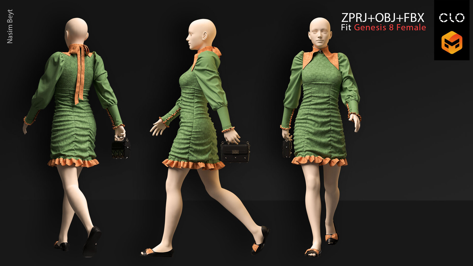 ArtStation - 5 DRESS with BAG & SHOES PACK with TEXTURES (VOL.01 ...