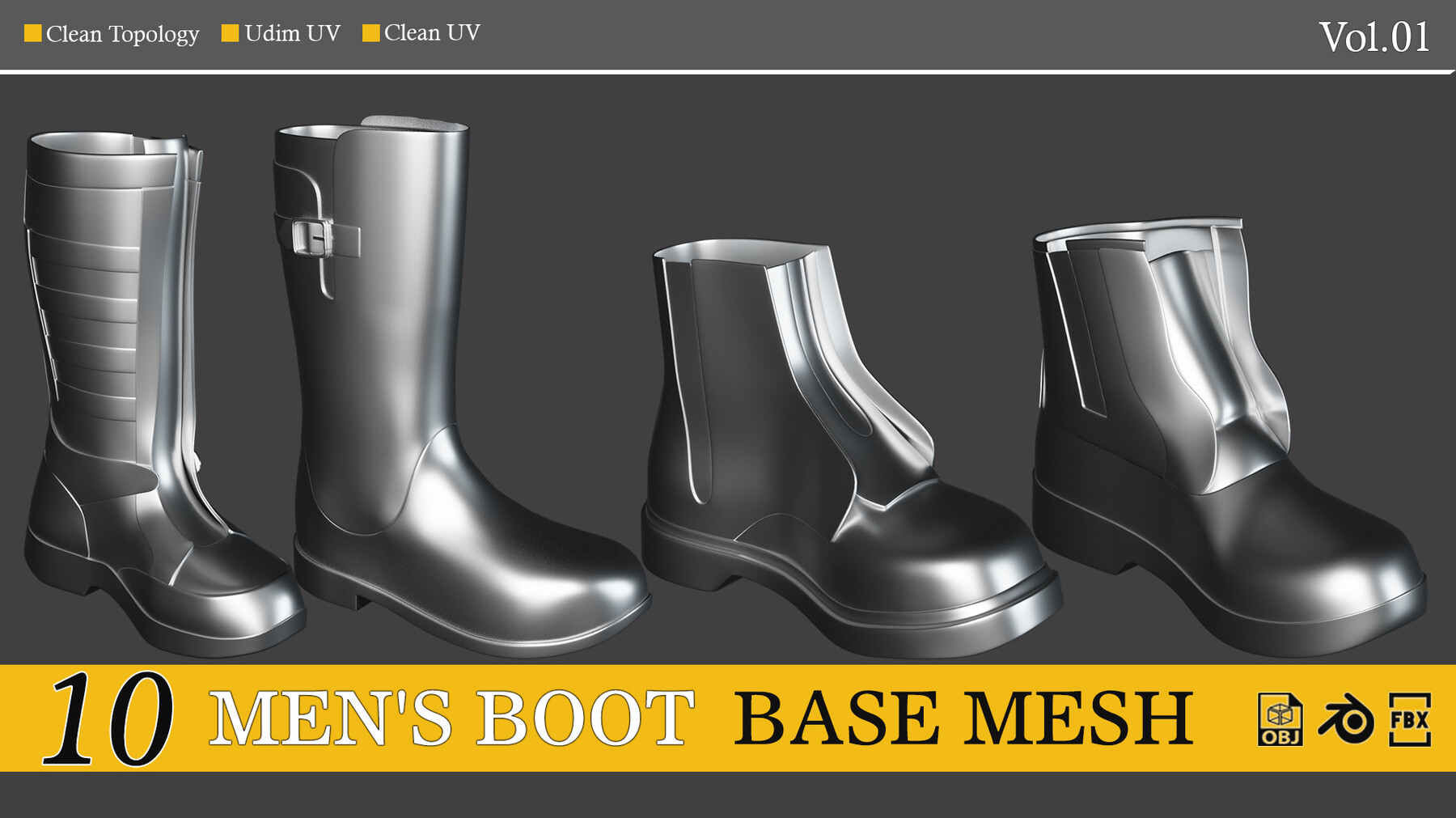 ArtStation - 10 Base Mesh men's boot - vol-01 | Game Assets