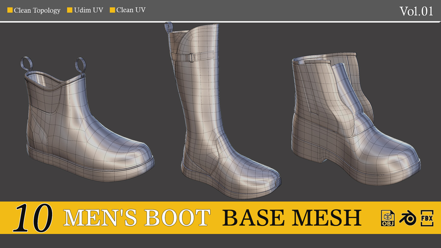ArtStation - 10 Base Mesh men's boot - vol-01 | Game Assets