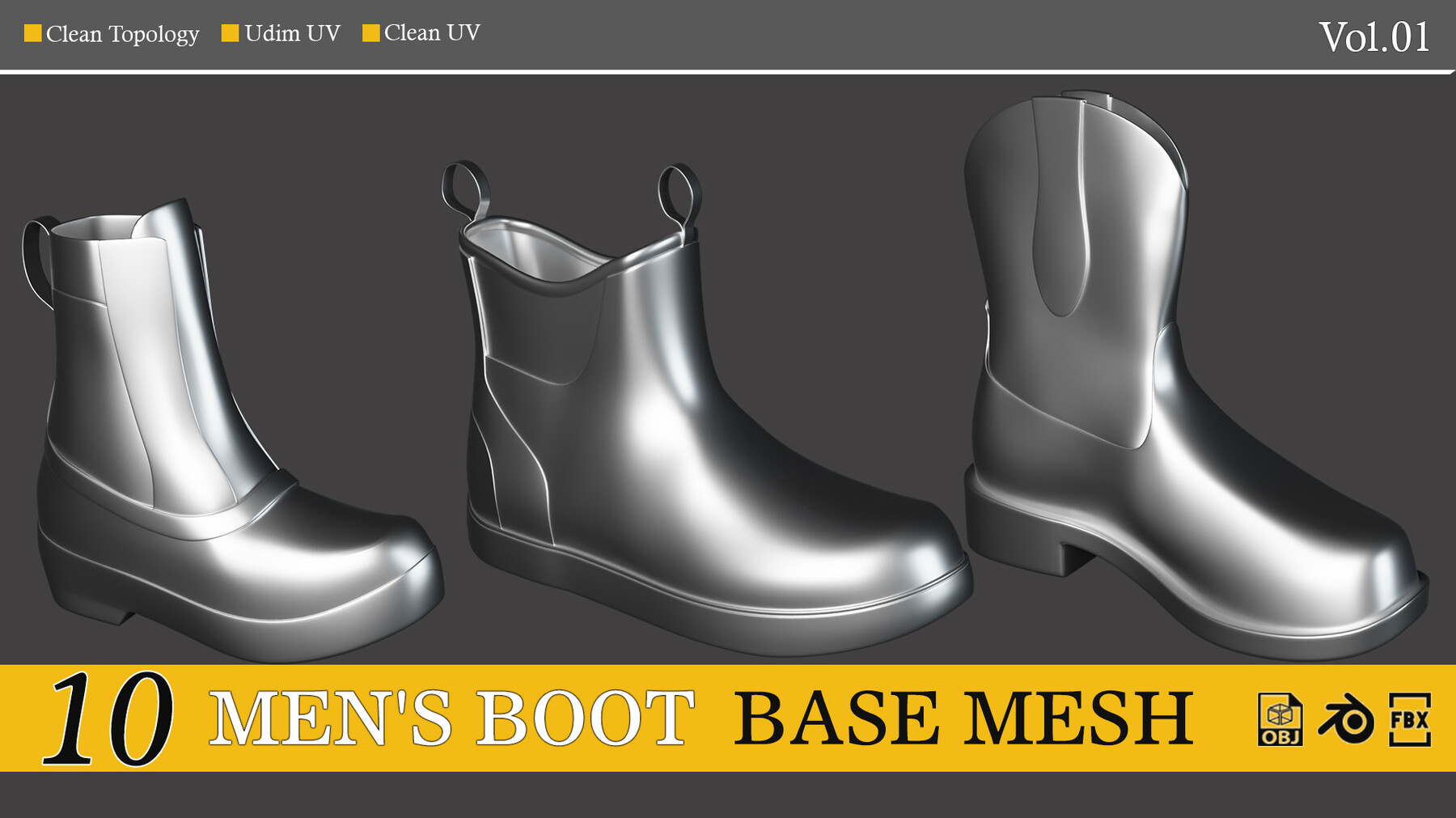 ArtStation - 10 Base Mesh men's boot - vol-01 | Game Assets