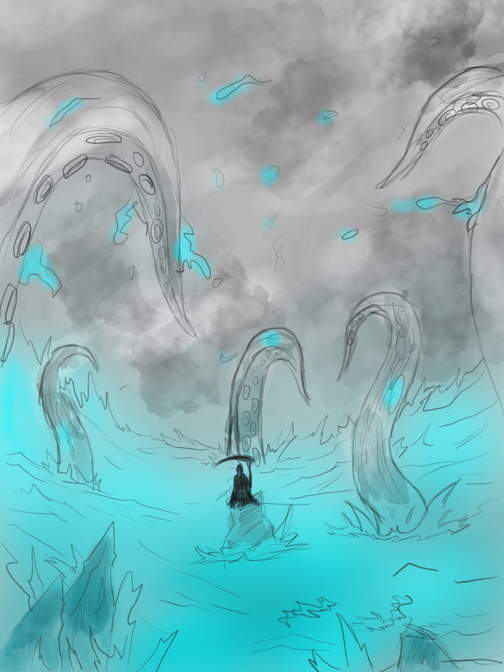 ArtStation - GIANT OCTOPUS AND WIZARD IN OCEAN | Artworks