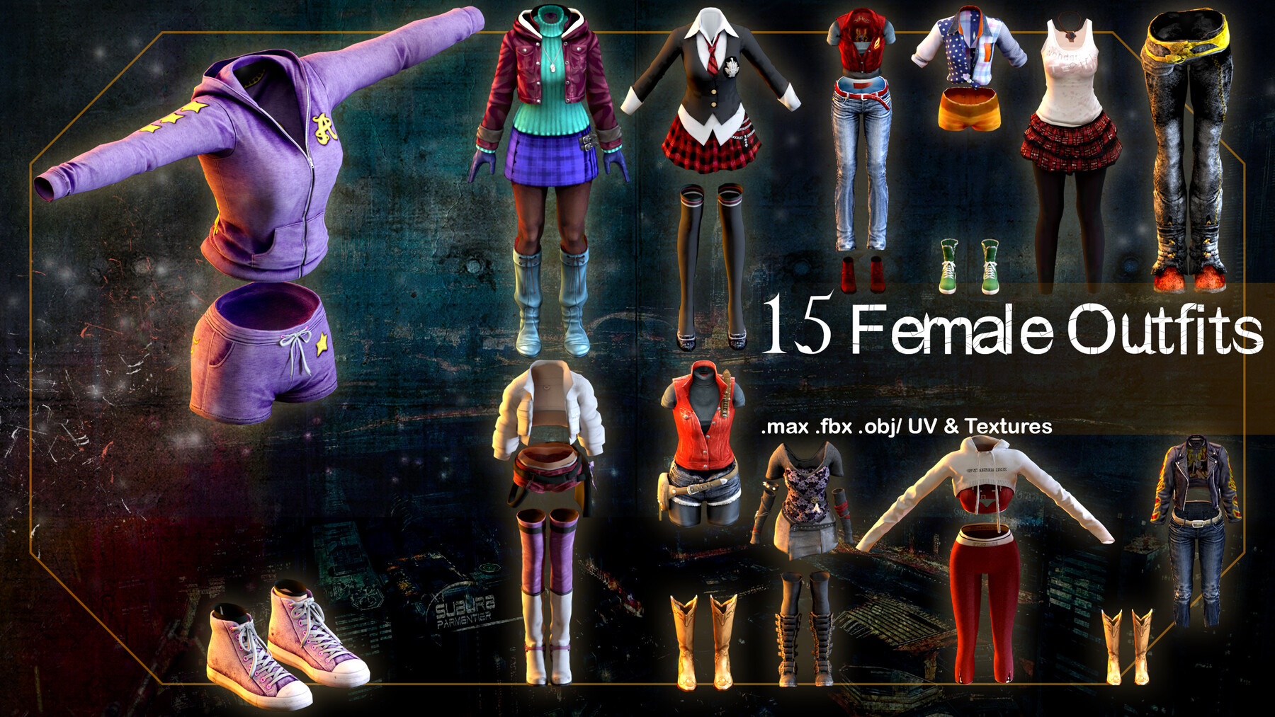ArtStation - 15 Female Outfits_ 3d models | Resources