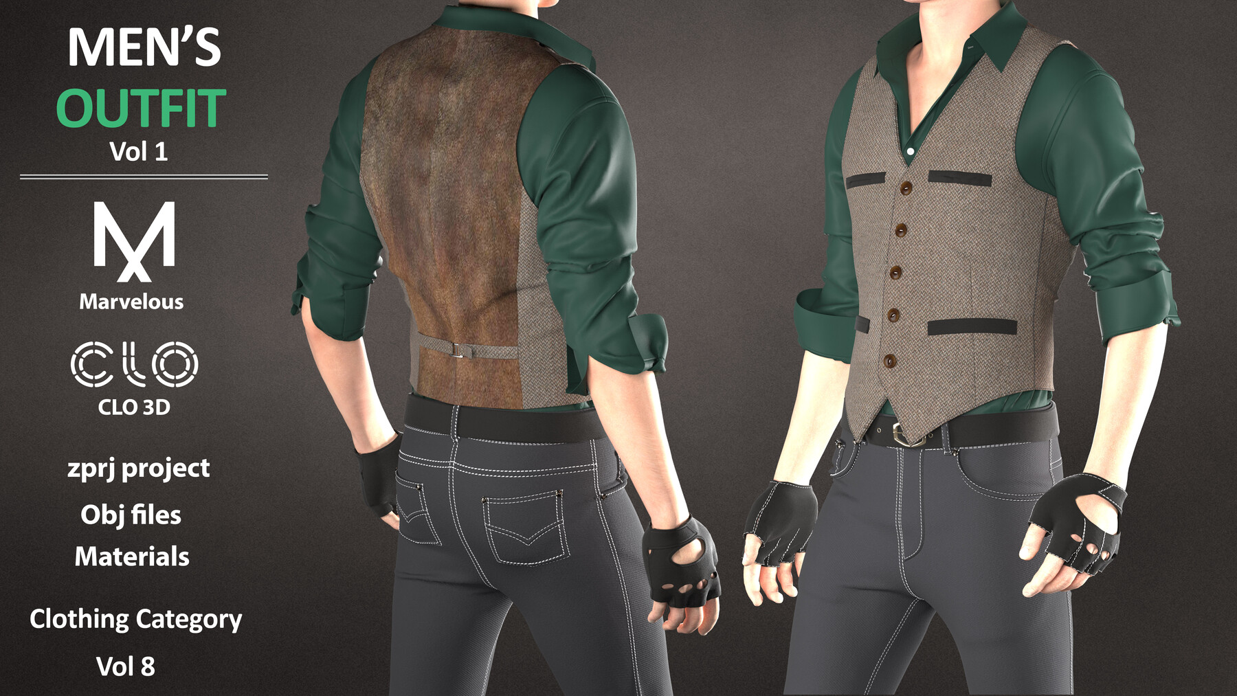 ArtStation - MEN'S OUTFIT (VOL1) / Marvelous / CLO Project file + ZPRJ + OBJ Format | Game Assets