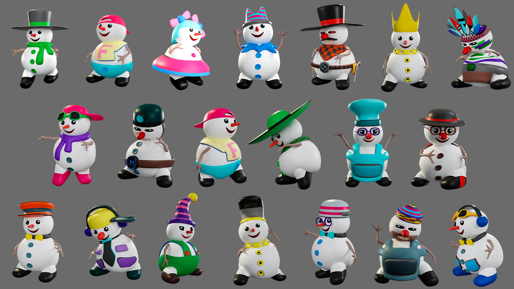 ArtStation - Cartoon characters-2 snowmen | Game Assets