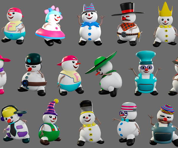 ArtStation - Cartoon characters-2 snowmen | Game Assets