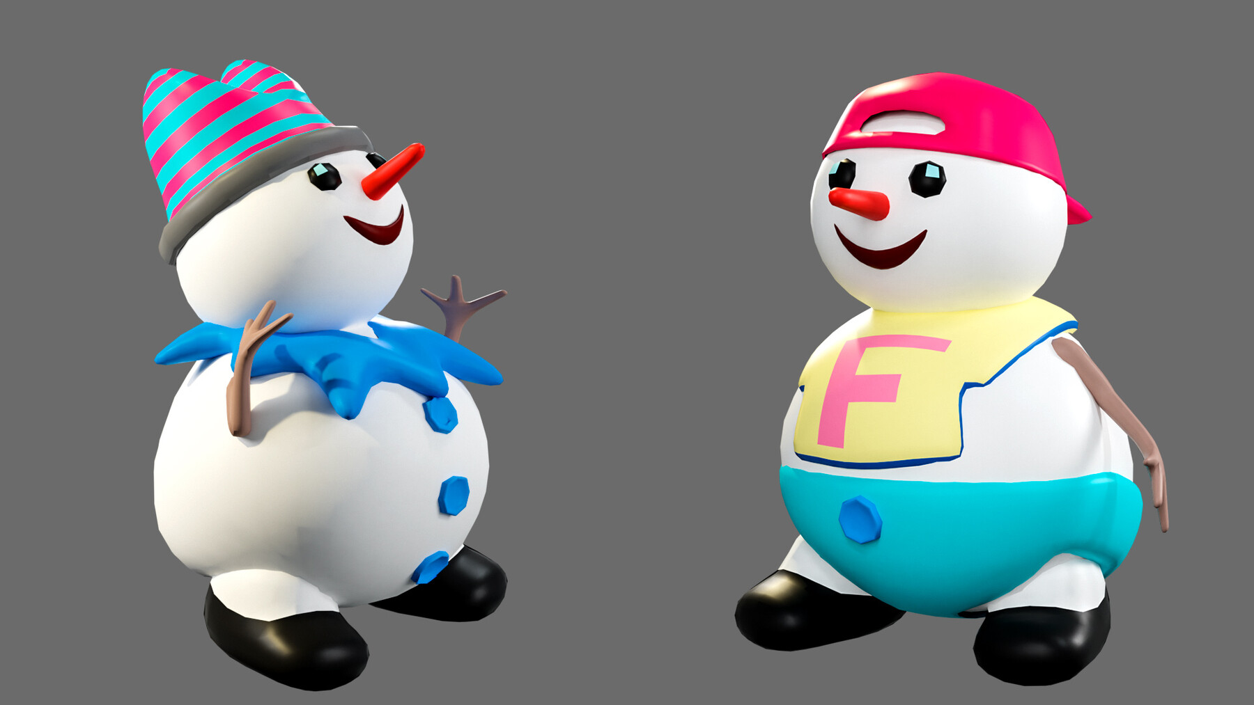 ArtStation - Cartoon characters-2 snowmen | Game Assets