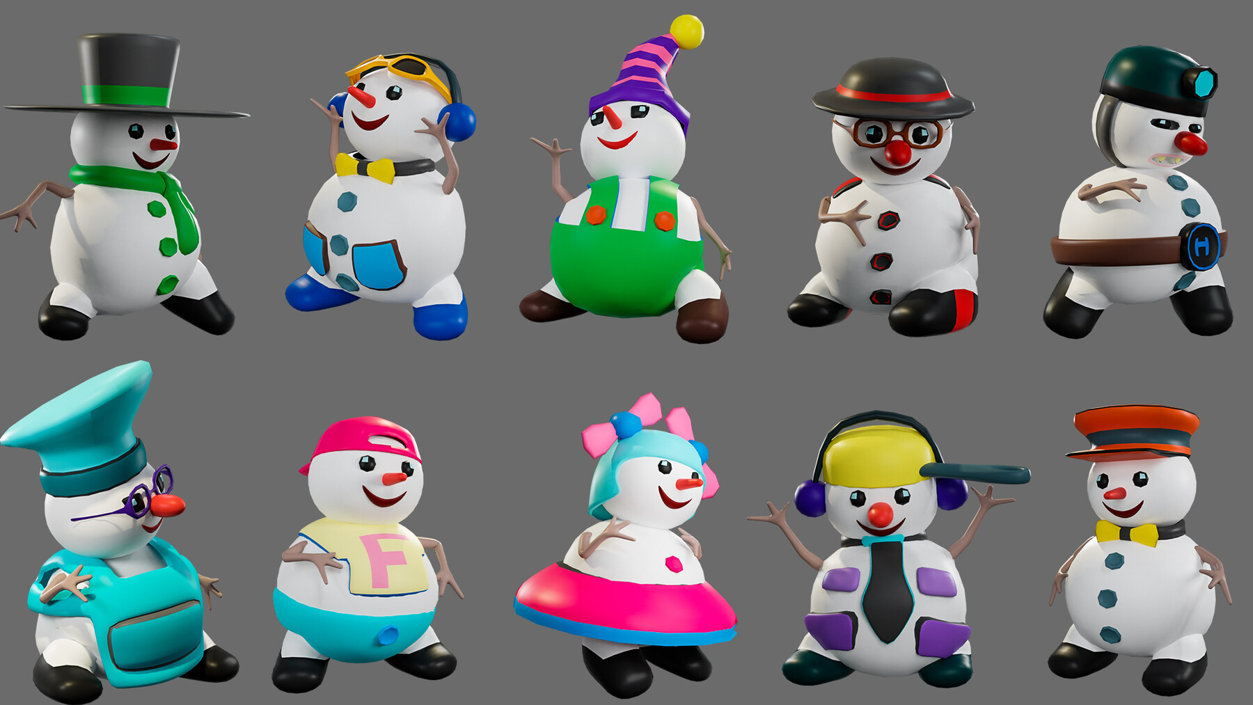 ArtStation - Cartoon characters-2 snowmen | Game Assets