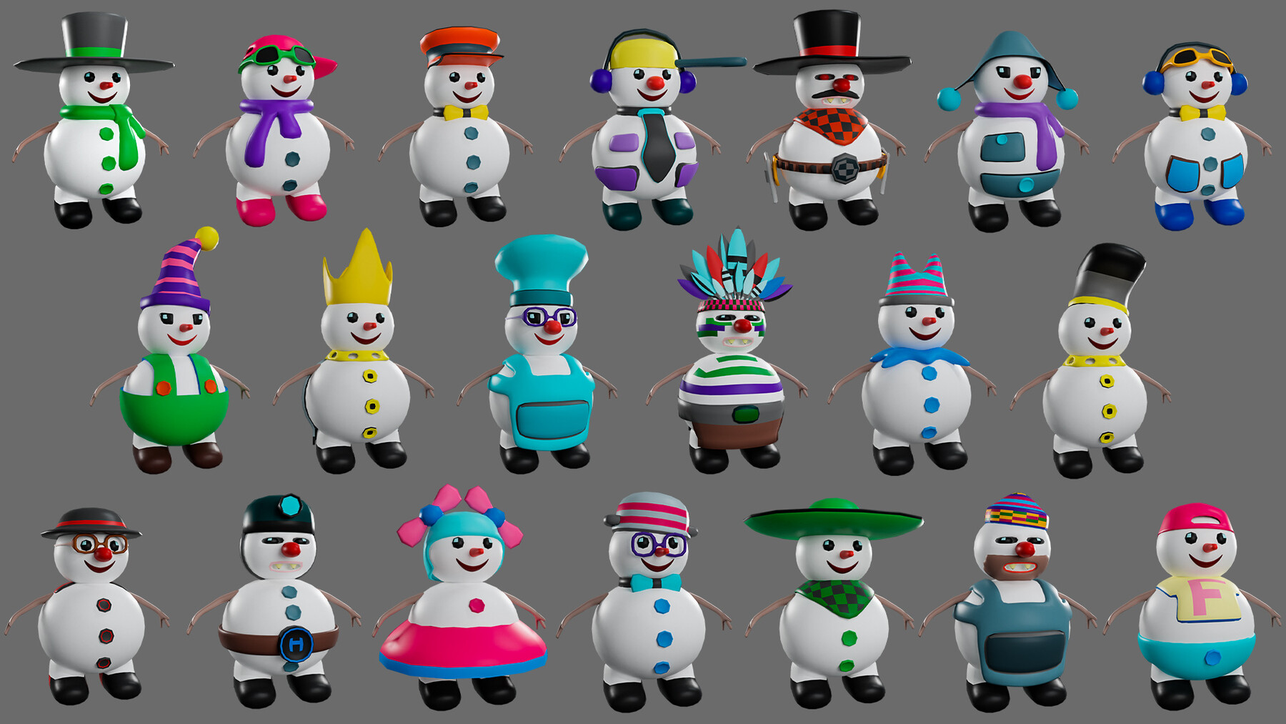 ArtStation - Cartoon characters-2 snowmen | Game Assets