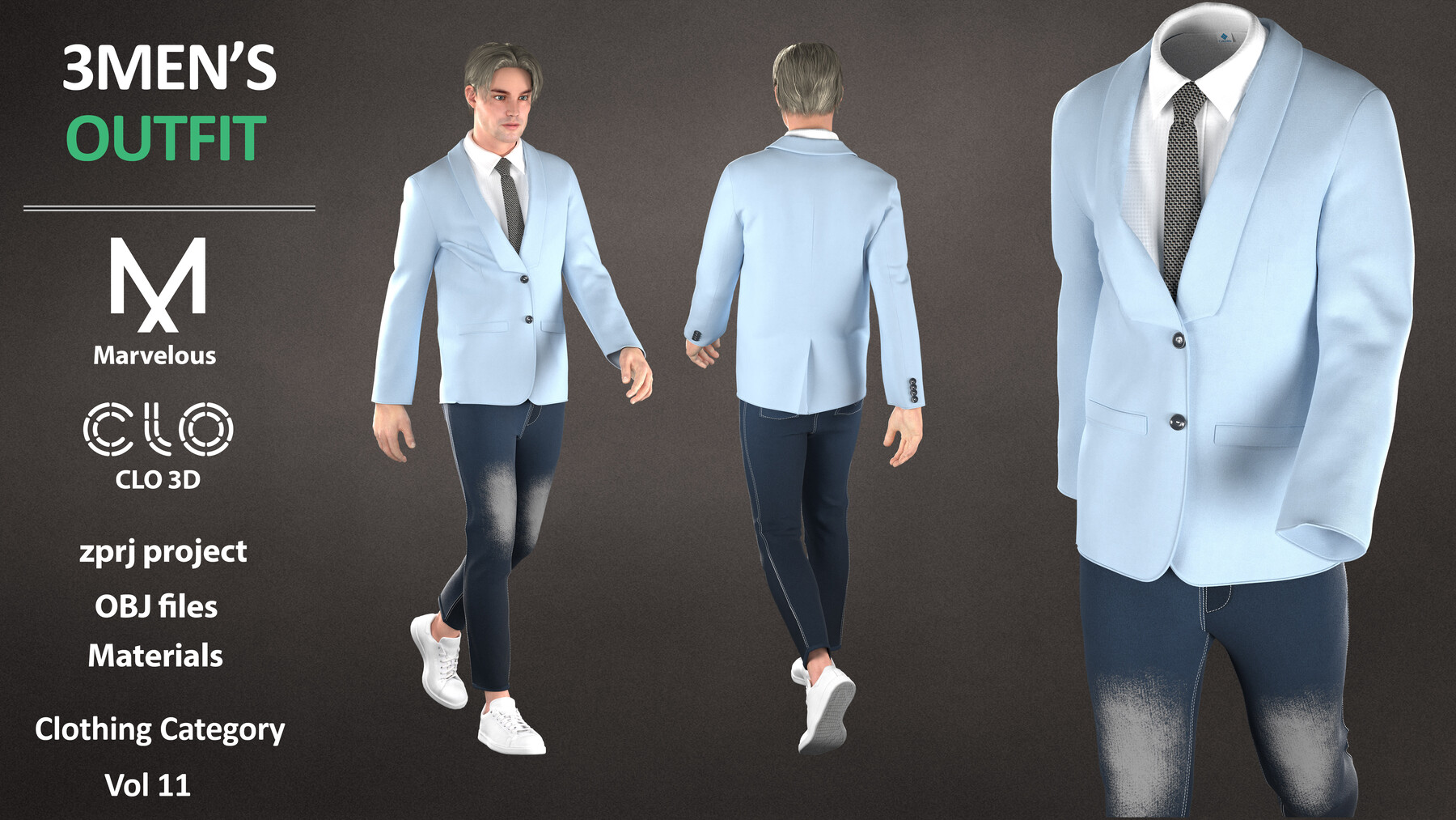 ArtStation - 3 MEN'S OUTFIT / Marvelous / CLO Project file + ZPRJ + OBJ ...