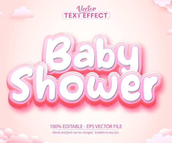 ArtStation - Baby shower text effect, editable party poster and cartoon ...