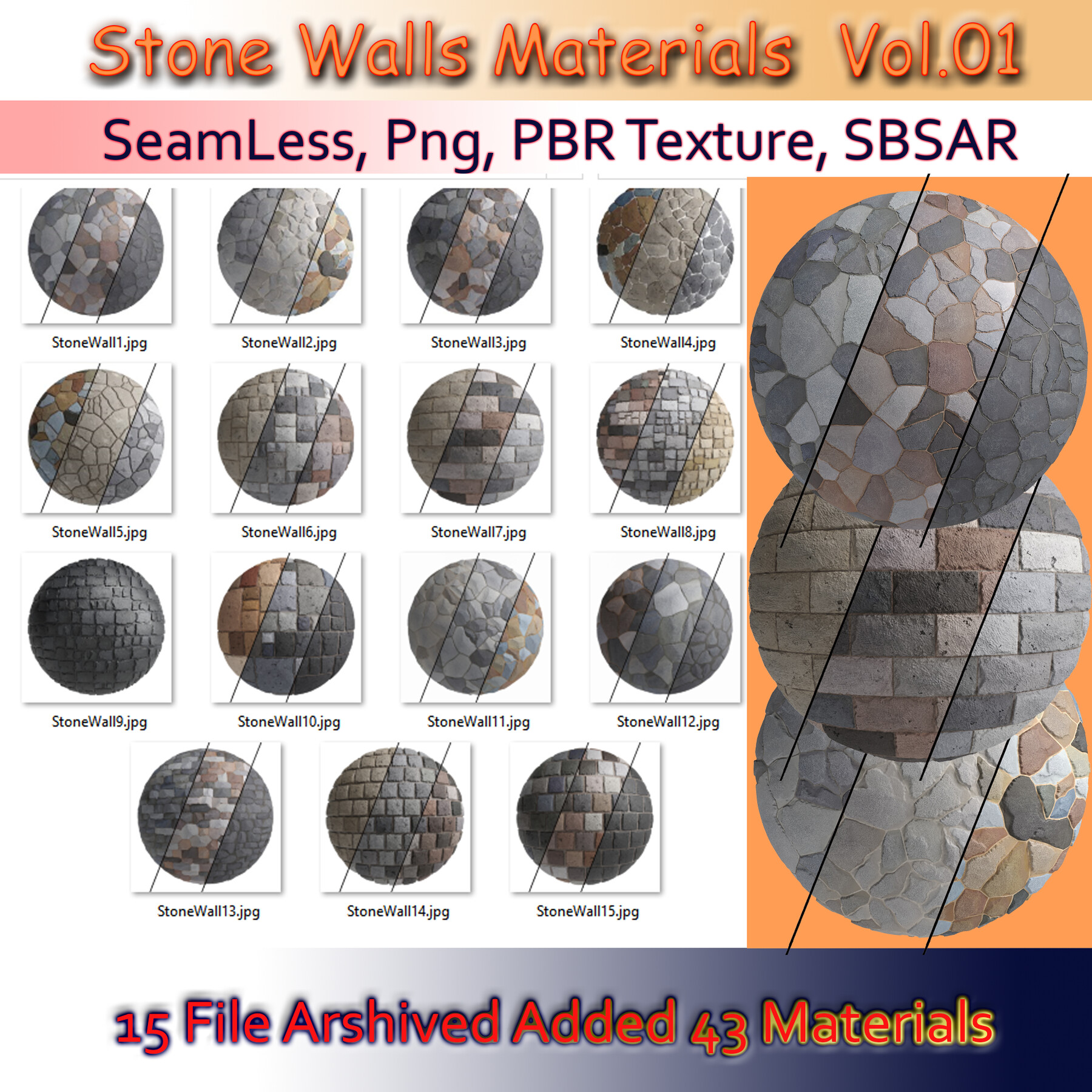 ArtStation - Stone Walls Collection VOL.01- 43 Materials By PBR Texture ...