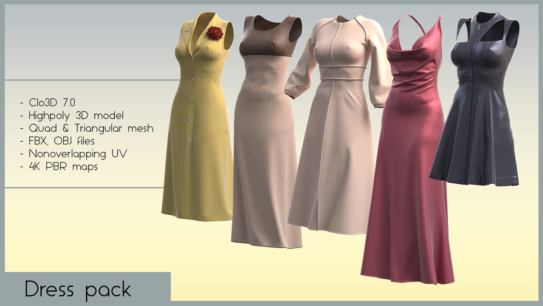 ArtStation - MEGA DRESS PACK (10 perfectly fitted dresses made in Clo3D ...