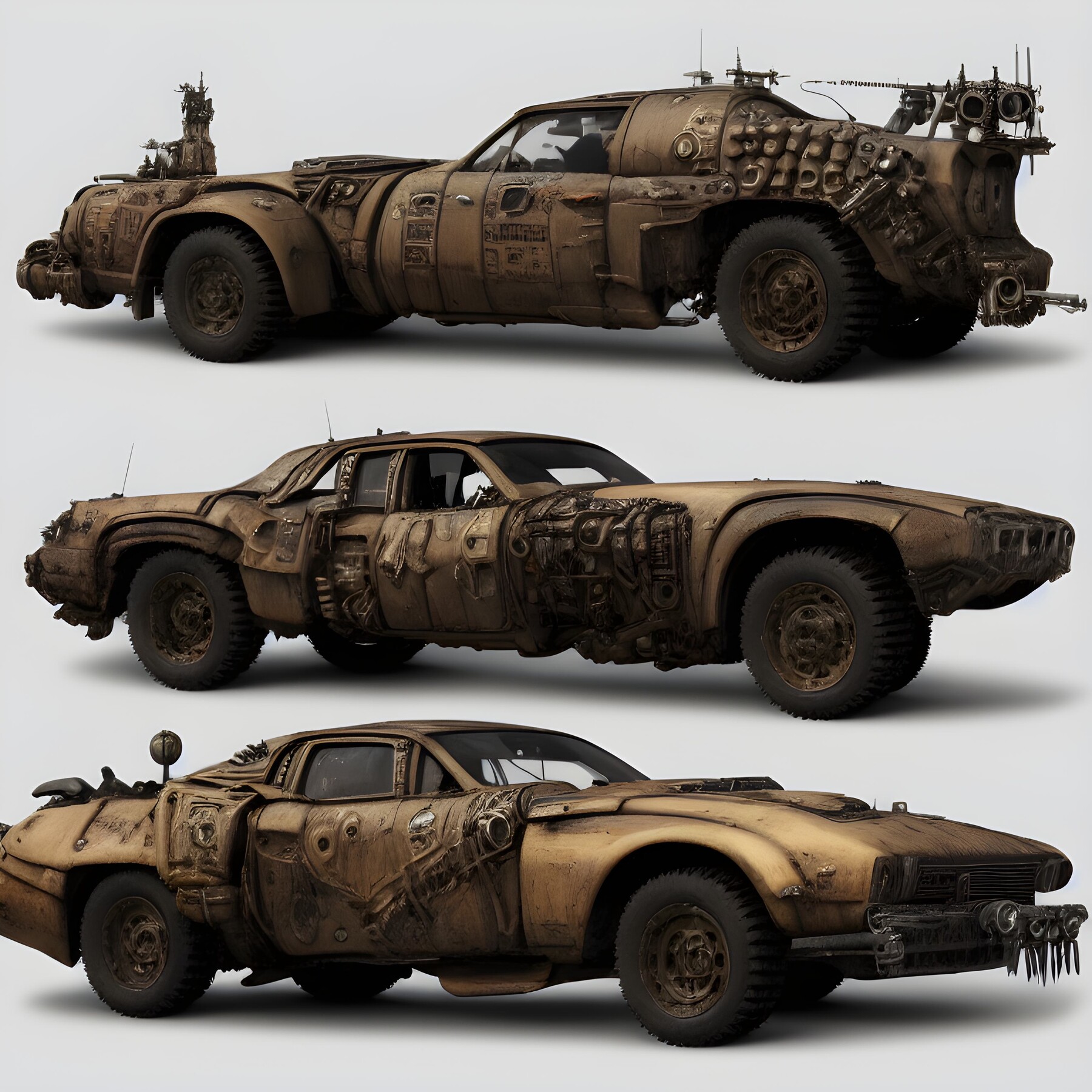 ArtStation - Pack of 5 Post Apocalyptic armored rusty cars | Artworks