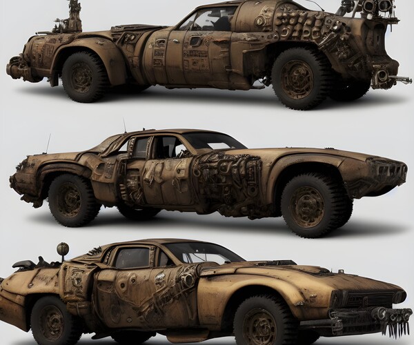 ArtStation - Pack of 5 Post Apocalyptic armored rusty cars | Artworks