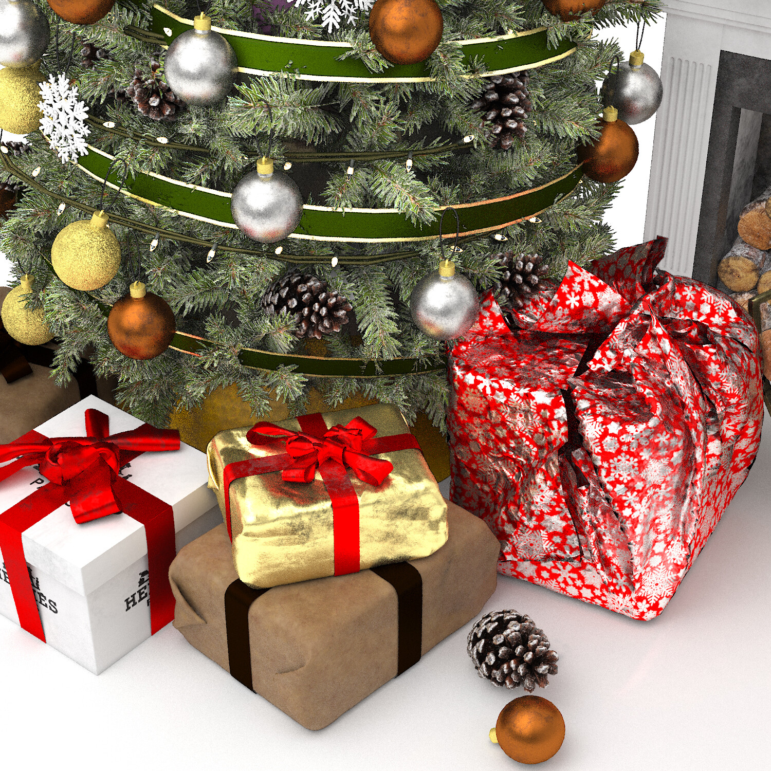 ArtStation - christmas tree with fireplace | Game Assets