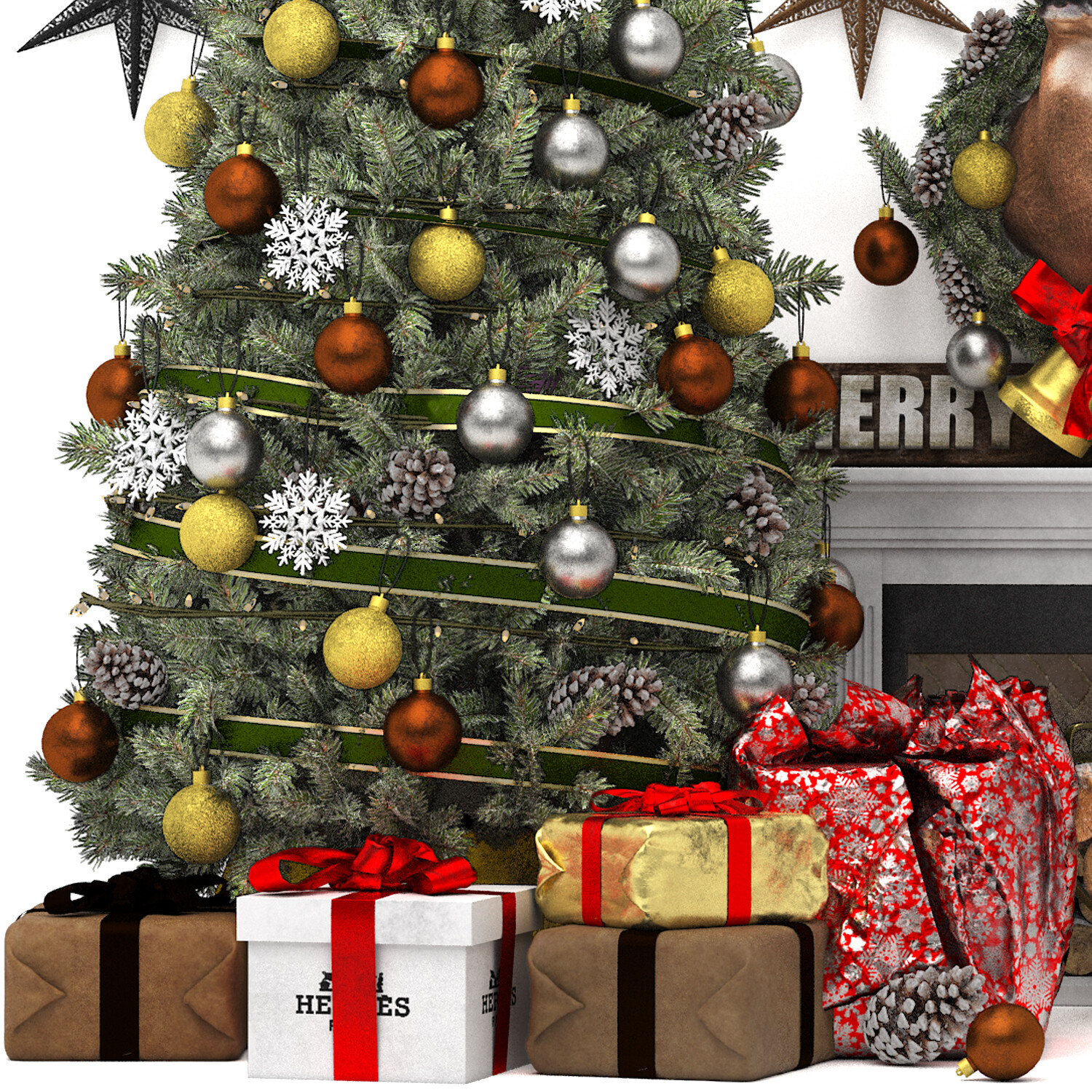 ArtStation - christmas tree with fireplace | Game Assets