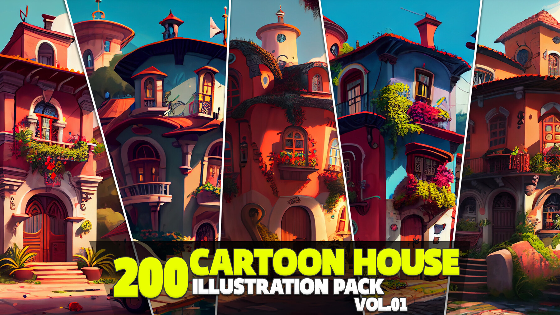 ArtStation - 200 Cartoon House Illustration Pack Vol.01 | Artworks