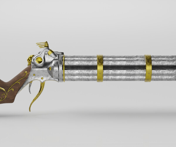 ArtStation - Gothic six-barreled machine gun | Game Assets