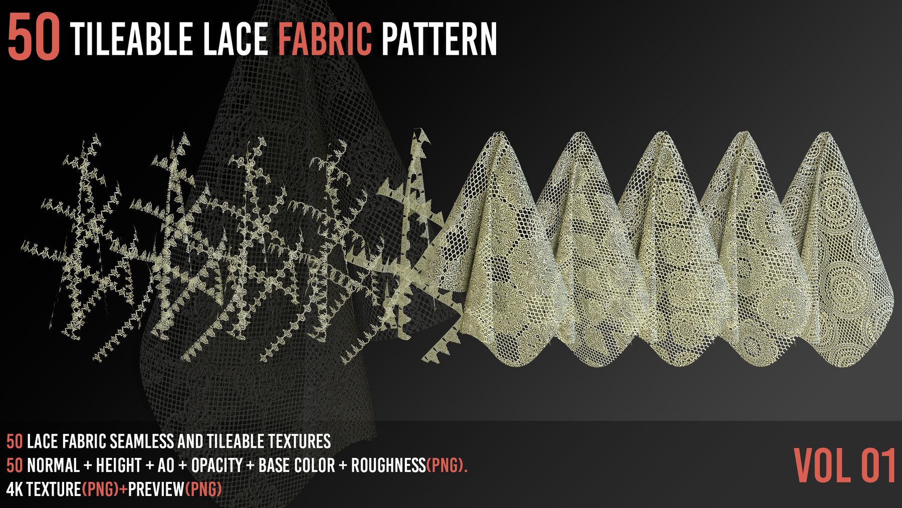 ArtStation - 50 Tileable Lace Fabric Pattern_Vol01 | Resources