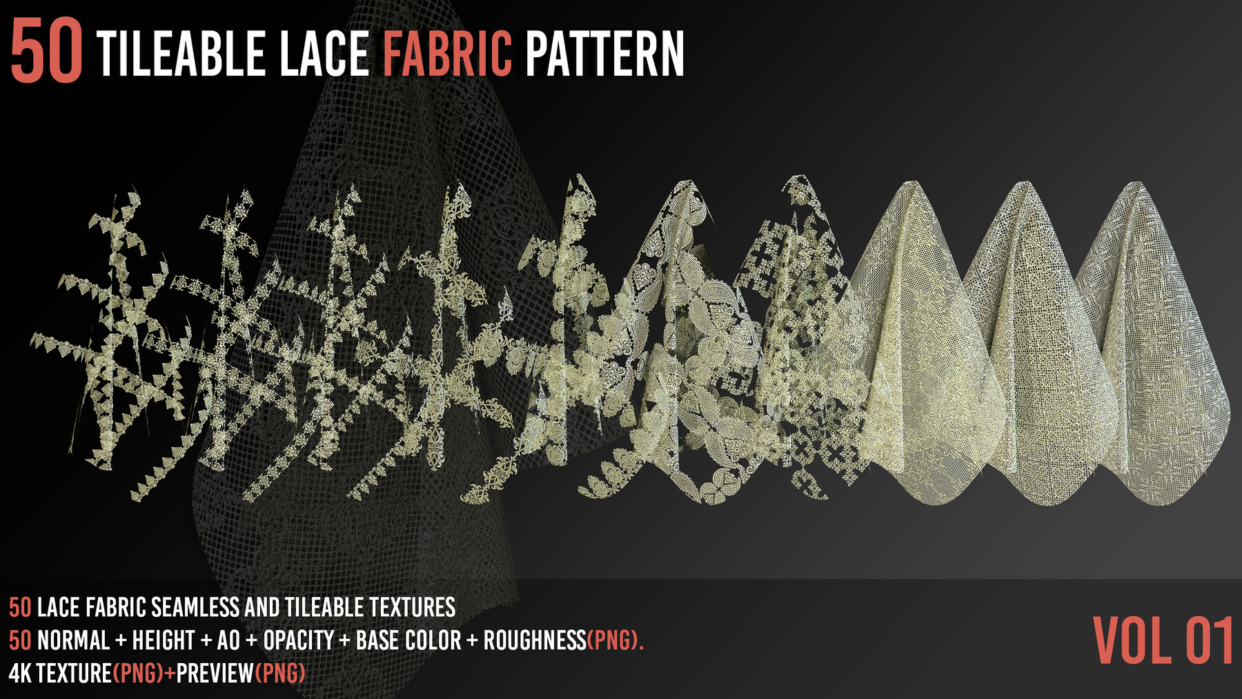ArtStation - 50 Tileable Lace Fabric Pattern_Vol01 | Resources