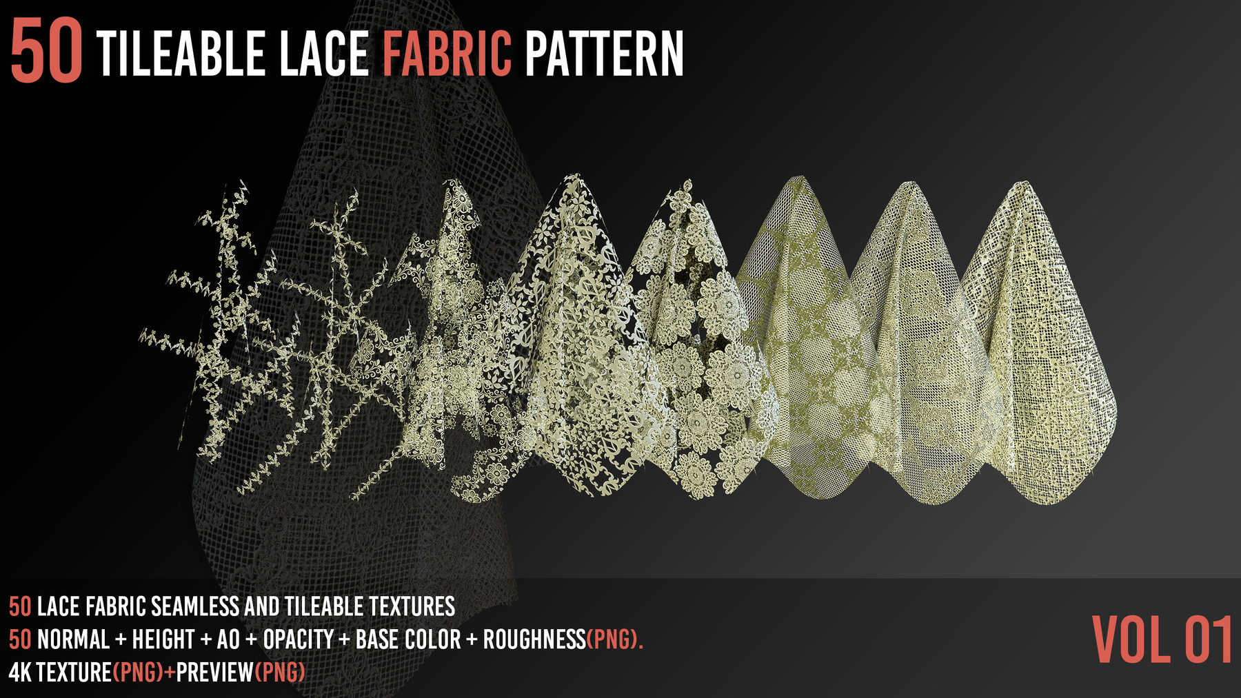 ArtStation - 50 Tileable Lace Fabric Pattern_Vol01 | Resources