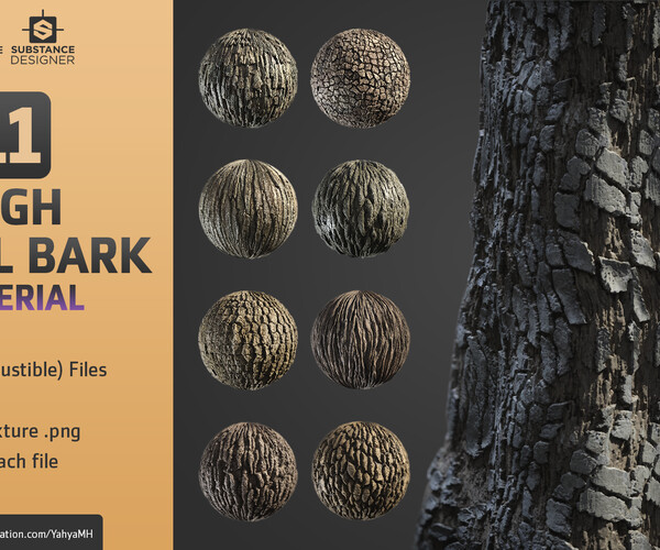 ArtStation - 11 High Detail Bark Material (SBSAR, 4K PBR Texture) + SBS ...