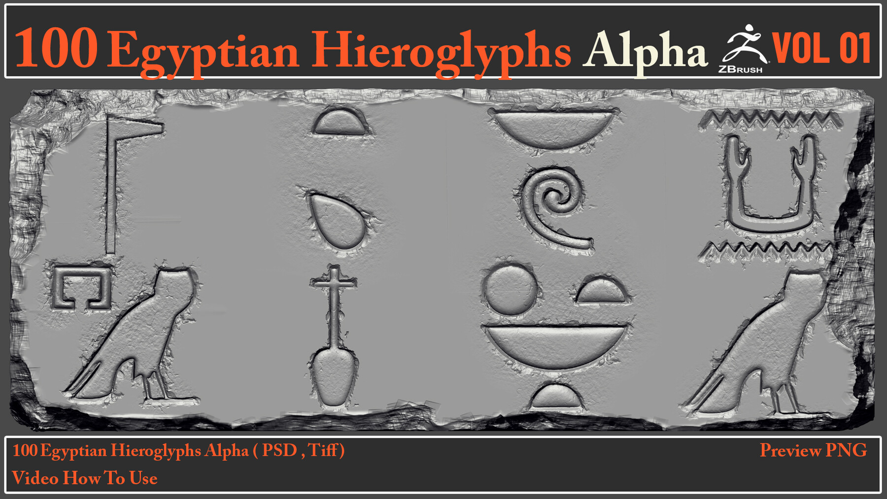 ArtStation - 100 Egyptian Hieroglyphs Alpha Maps | Brushes