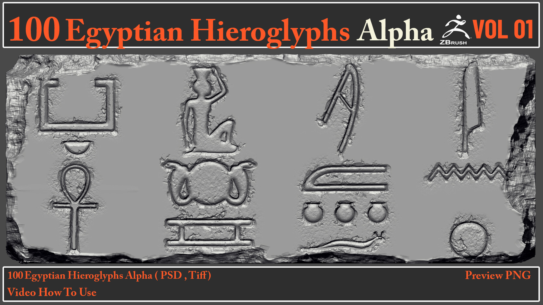 ArtStation - 100 Egyptian Hieroglyphs Alpha Maps | Brushes