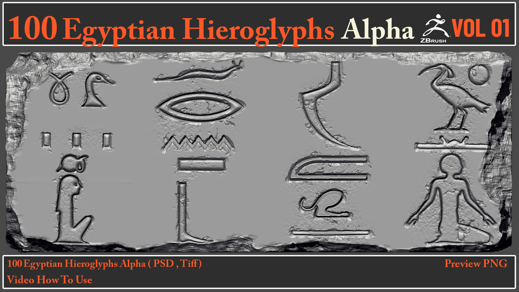 ArtStation - 100 Egyptian Hieroglyphs Alpha Maps | Brushes