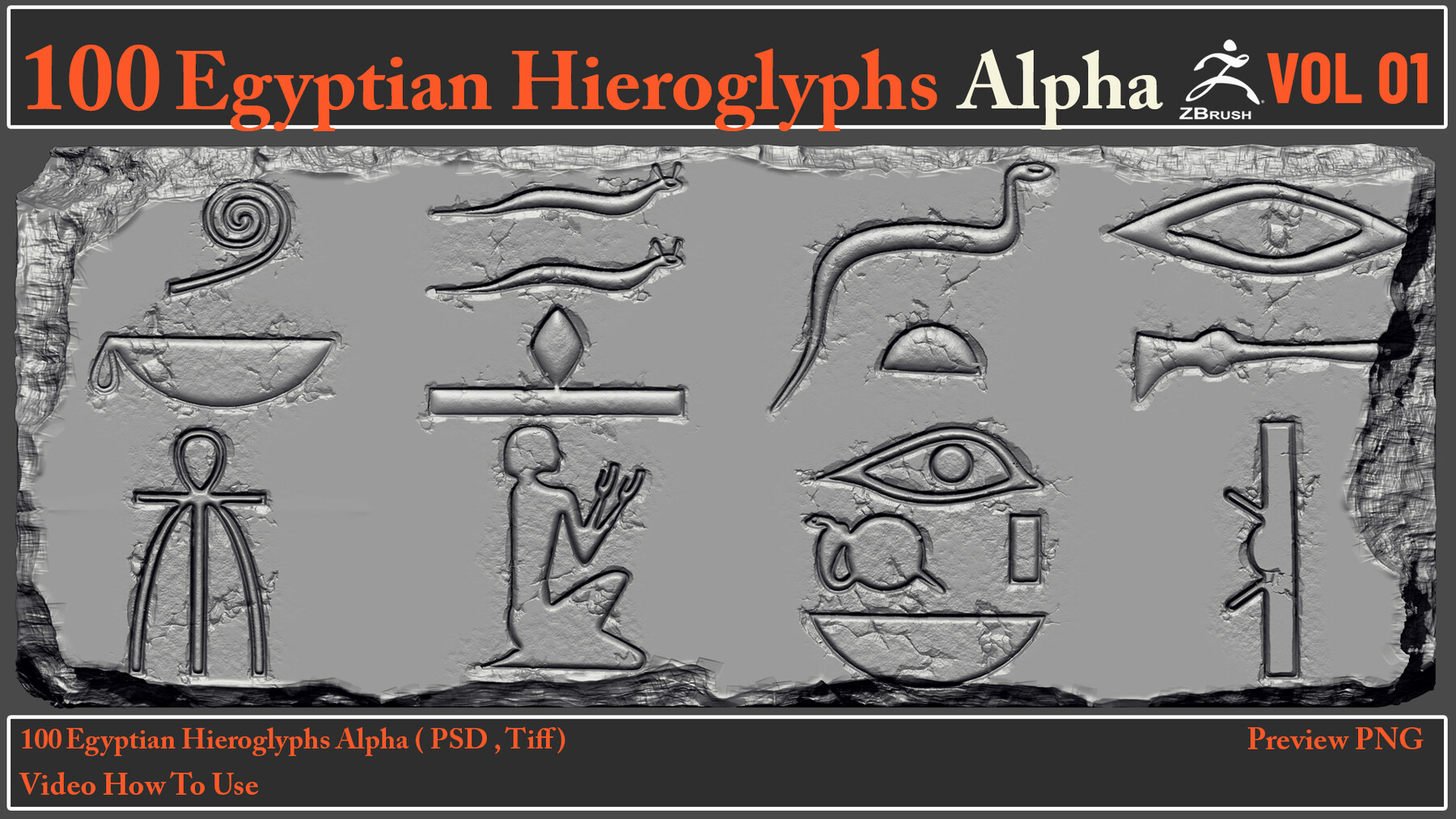 ArtStation - 100 Egyptian Hieroglyphs Alpha Maps | Brushes