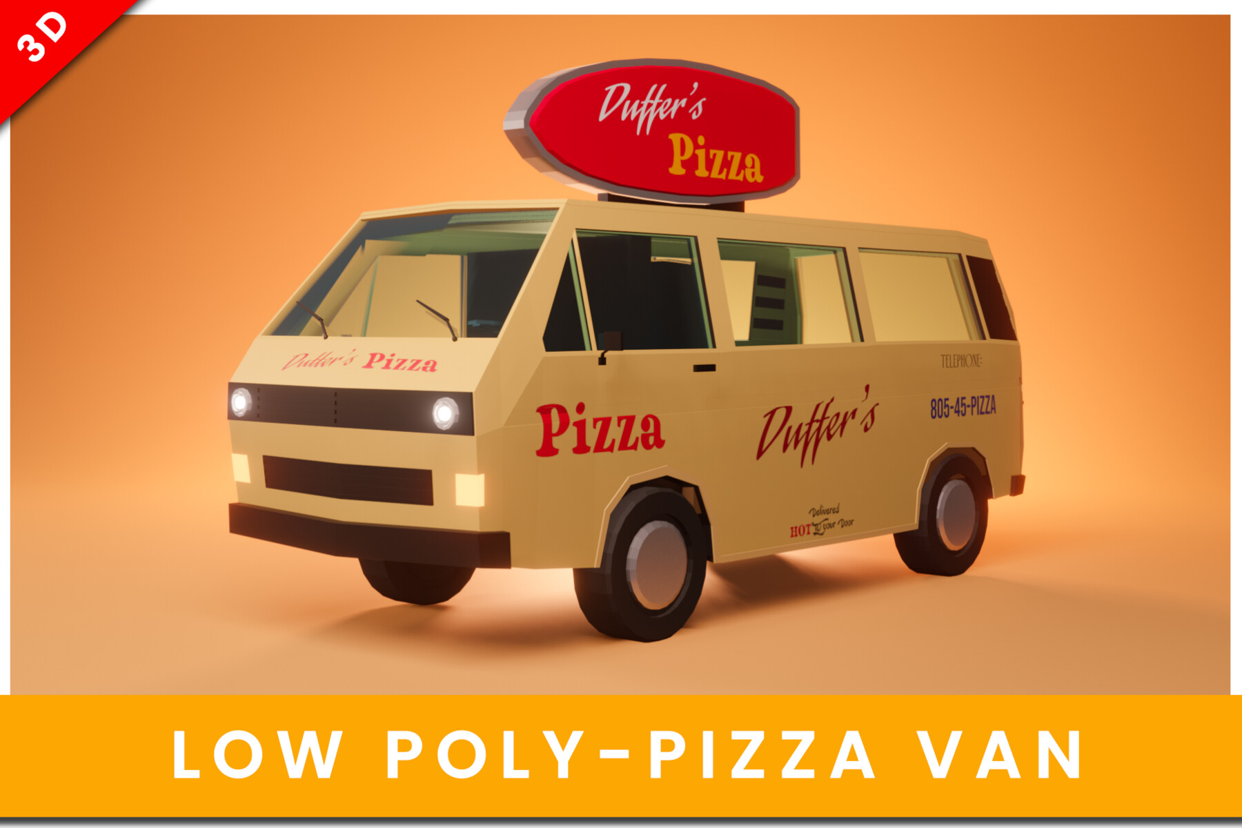 ArtStation - Duffers Pizza 3D Low Poly Van | Game Assets