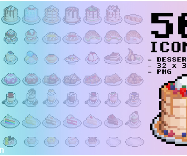 ArtStation - 50+ Pixel Art Dessert Icons FREE! | Game Assets