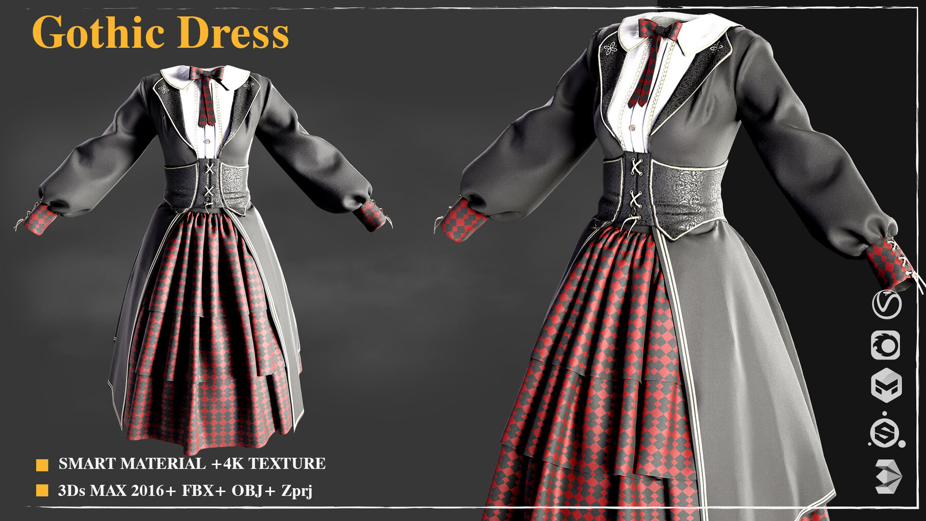 ArtStation - Gothic Dress 002/Marvelous Designer / 4k Textures/Smart ...