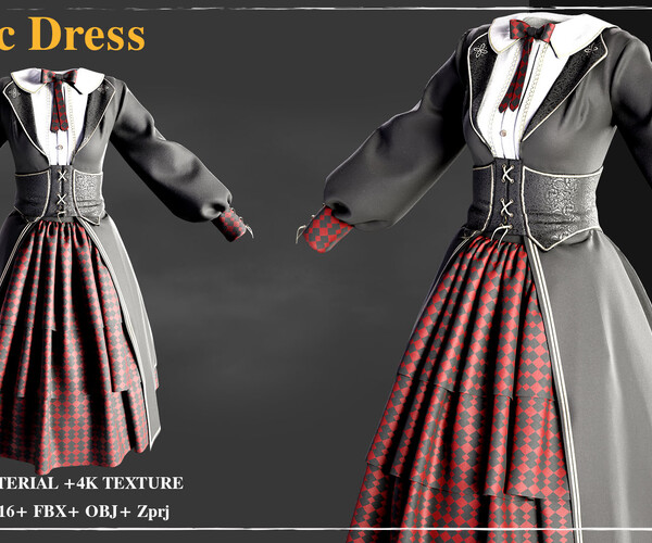 ArtStation - Gothic Dress 002/Marvelous Designer / 4k Textures/Smart ...