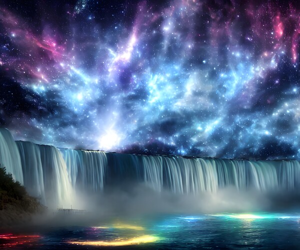 ArtStation - Colorful waterfalls at night wallpapers | Artworks