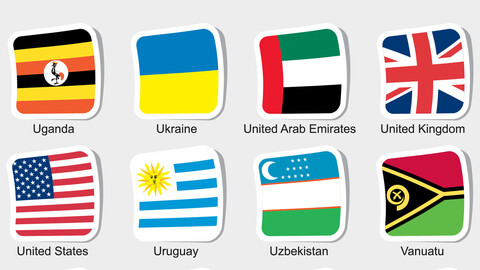 ArtStation - World flags stickers design. EPS Template File. | Artworks