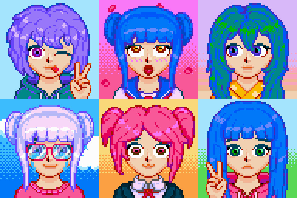 ArtStation - Pixel Anime Girls Generative NFT Collection Assets | Artworks