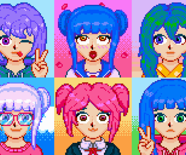ArtStation - Pixel Anime Girls Generative NFT Collection Assets | Artworks