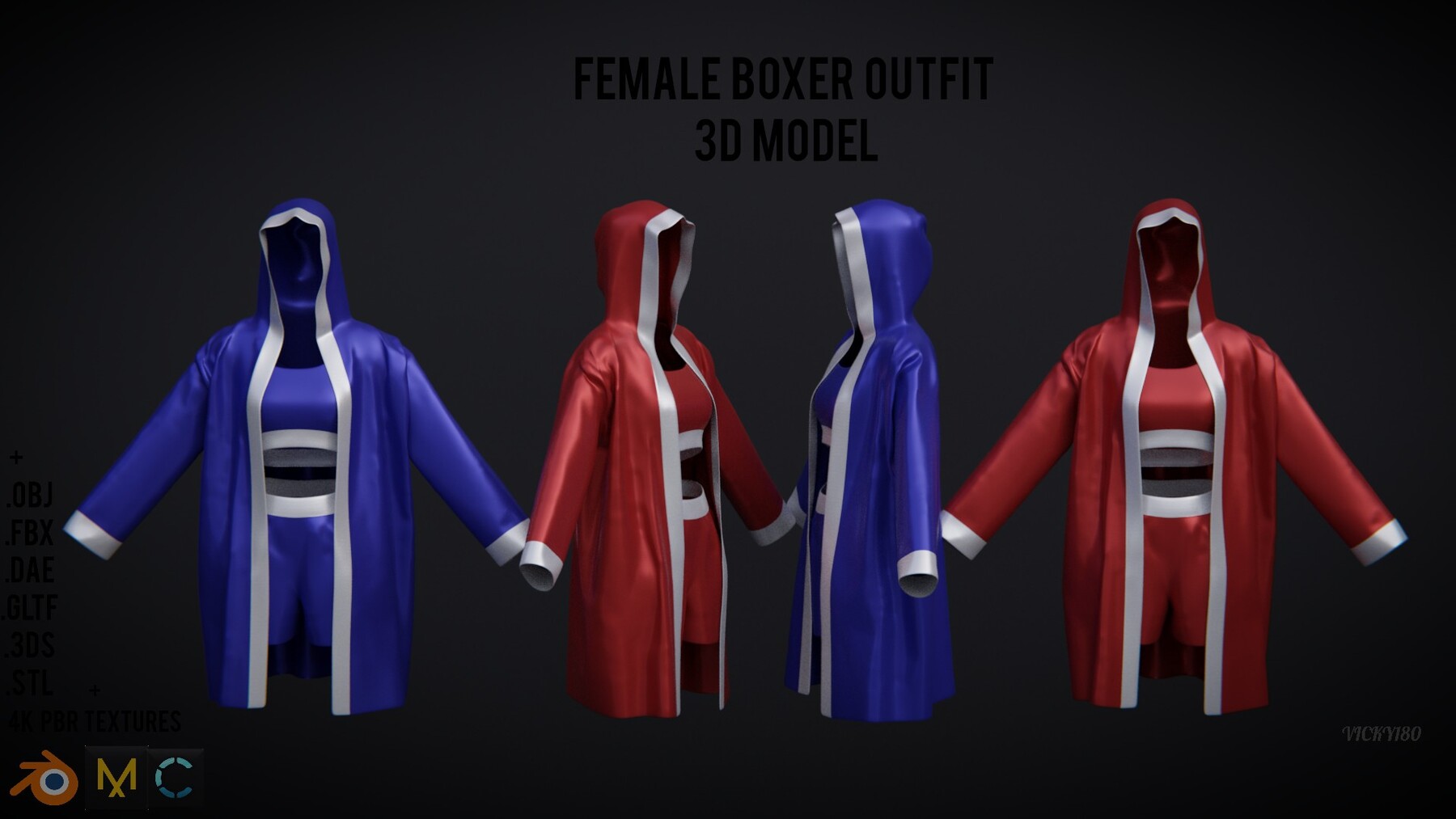 ArtStation - Female Boxer Outfit - Shorts Set and Robe 3D model | Resources