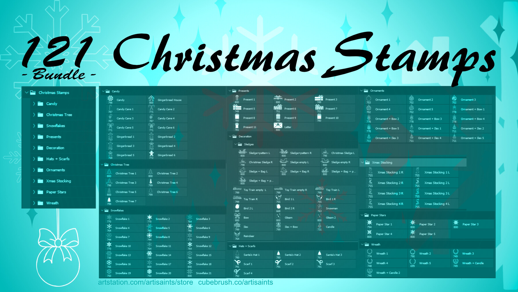 ArtStation - | BUNDLE |121 Christmas / Holiday Themed Stamp Brushes for ...