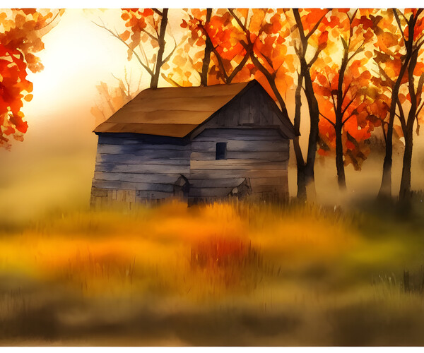 ArtStation - Watercolor autumn landscape set illustration | Artworks